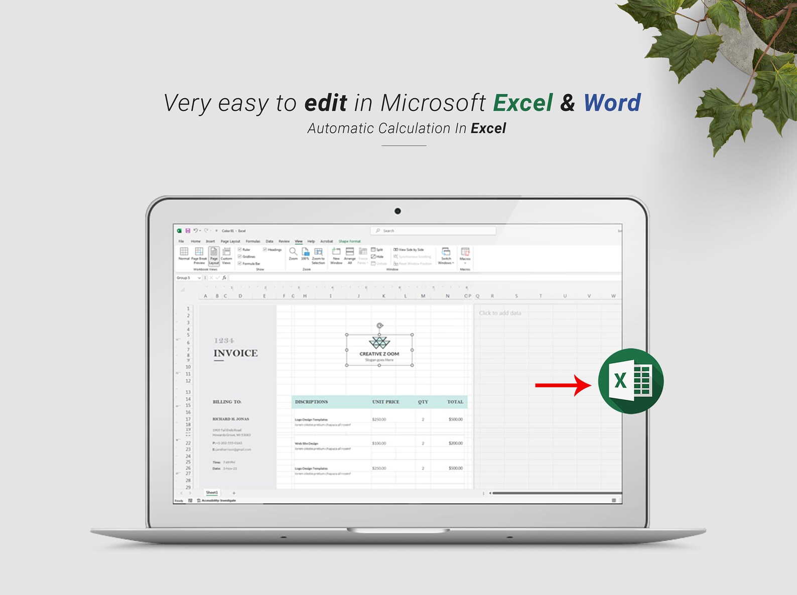 Invoice Template MS Excel Auto Calculation Features Business Invoice ...