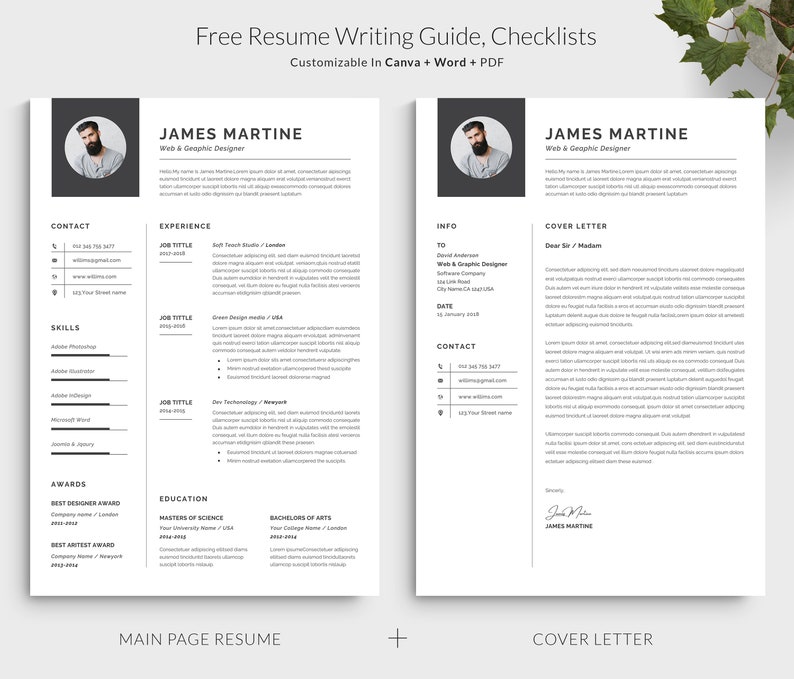 Ats-friendly Resume Template for Word and Canva | Cover Letter and ...