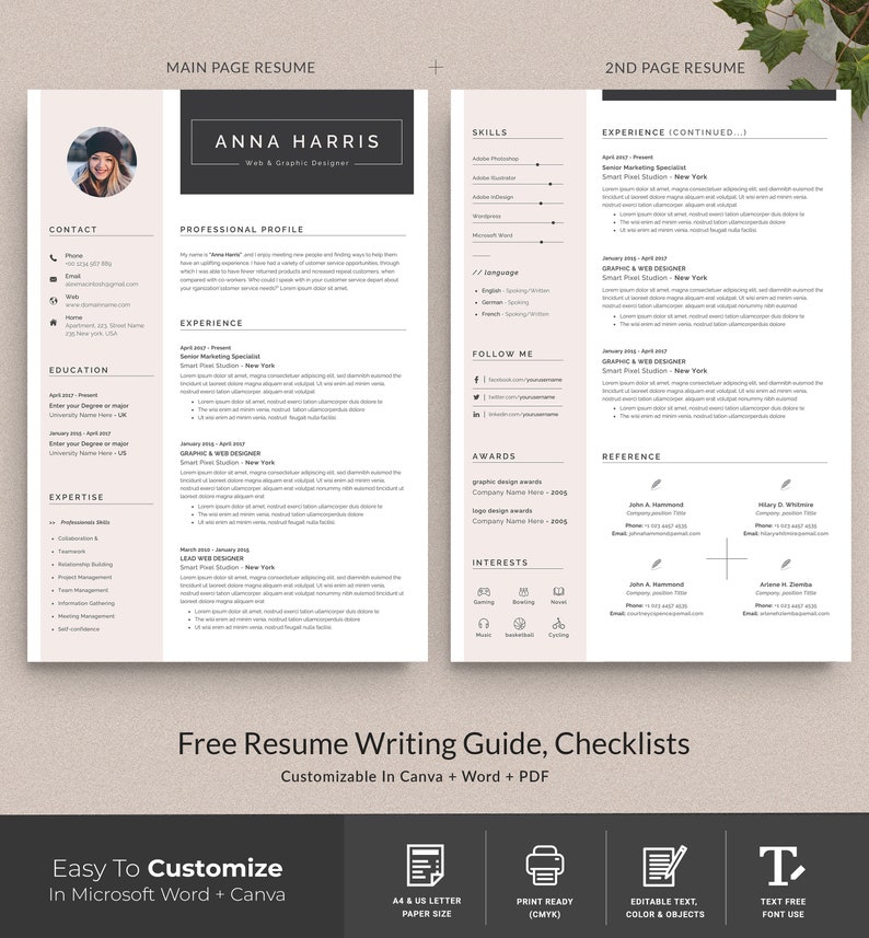 Modern and Pro Resume Template Fully Customizable in Word & Canva on ...