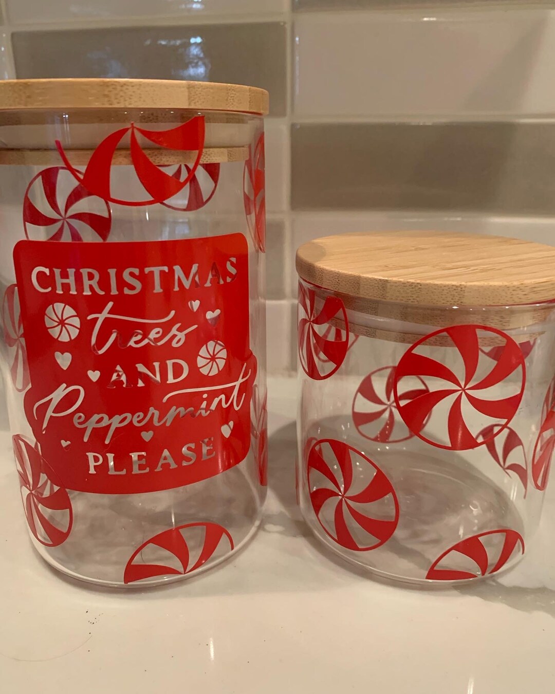 Peppermint Storage Jars set of 2 - Etsy