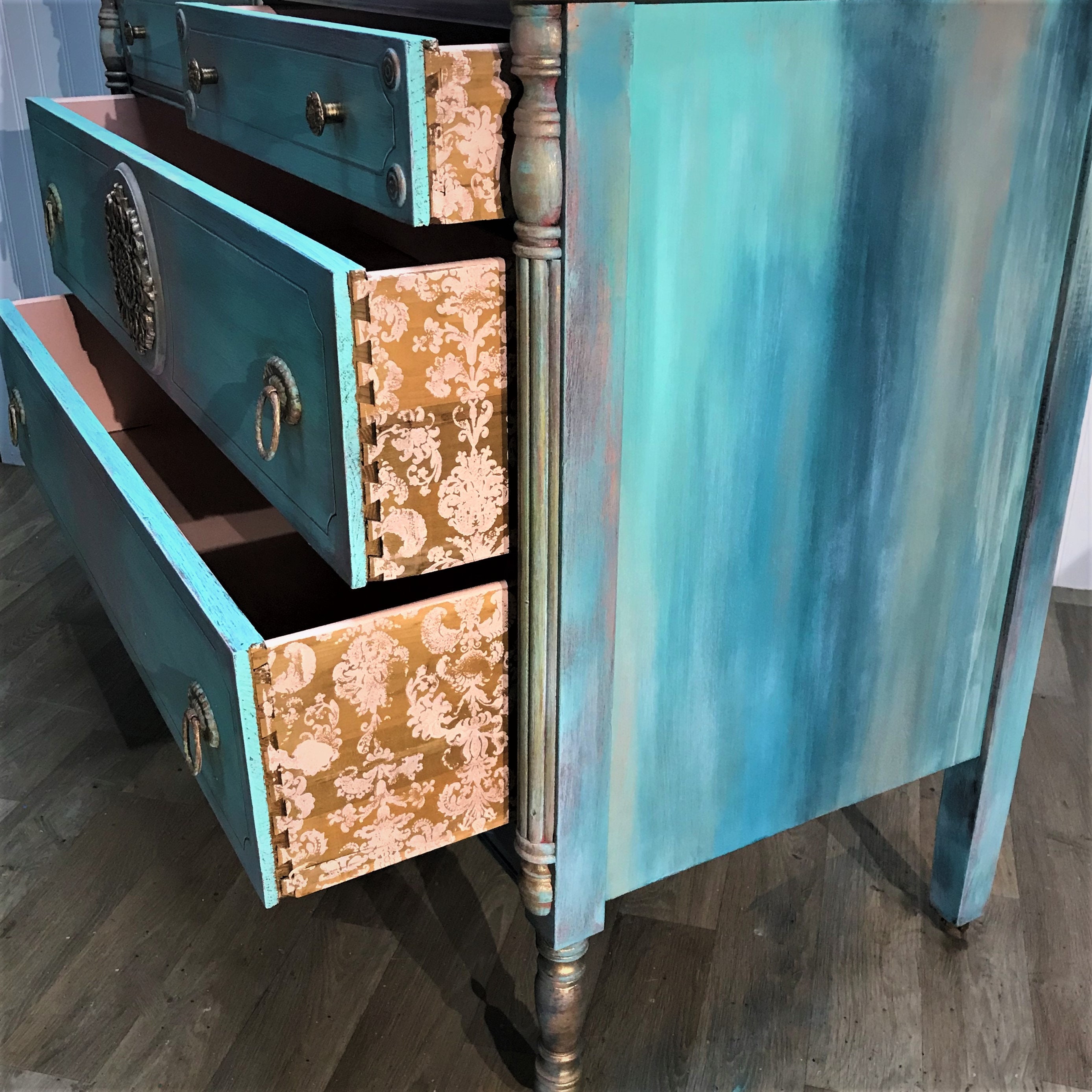 SOLD. Vintage Boho Painted Dresser With Mirror Beach House - Etsy