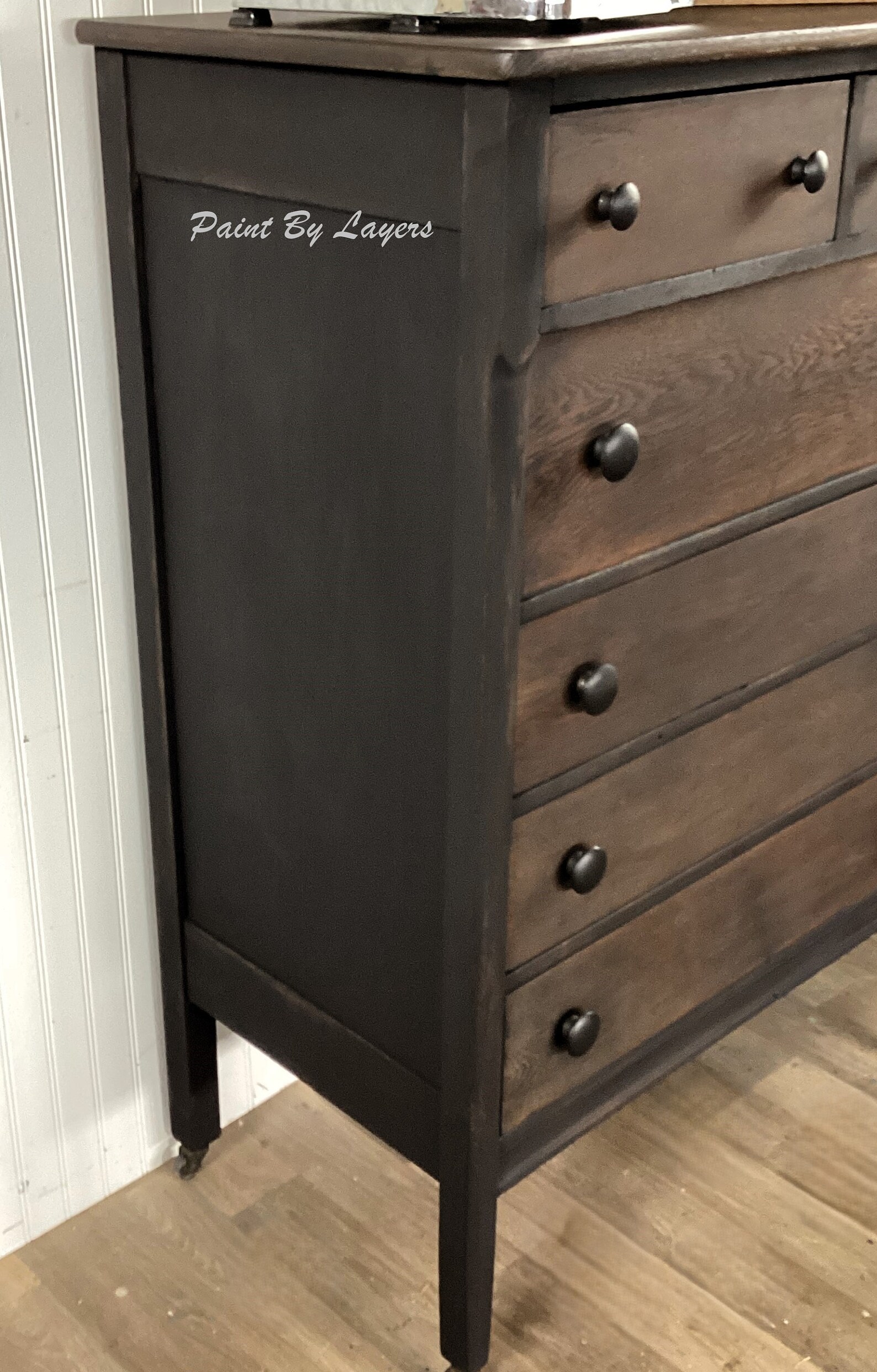 Antique Distressed Farmhouse Dresser, Black and Wood Furniture ...