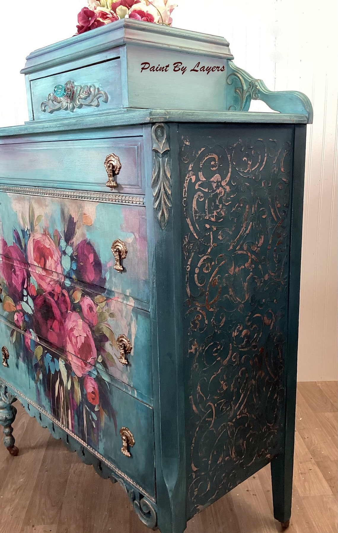 SOLD and Not Available Vintage Turquoise Dresser With Colorful Front ...