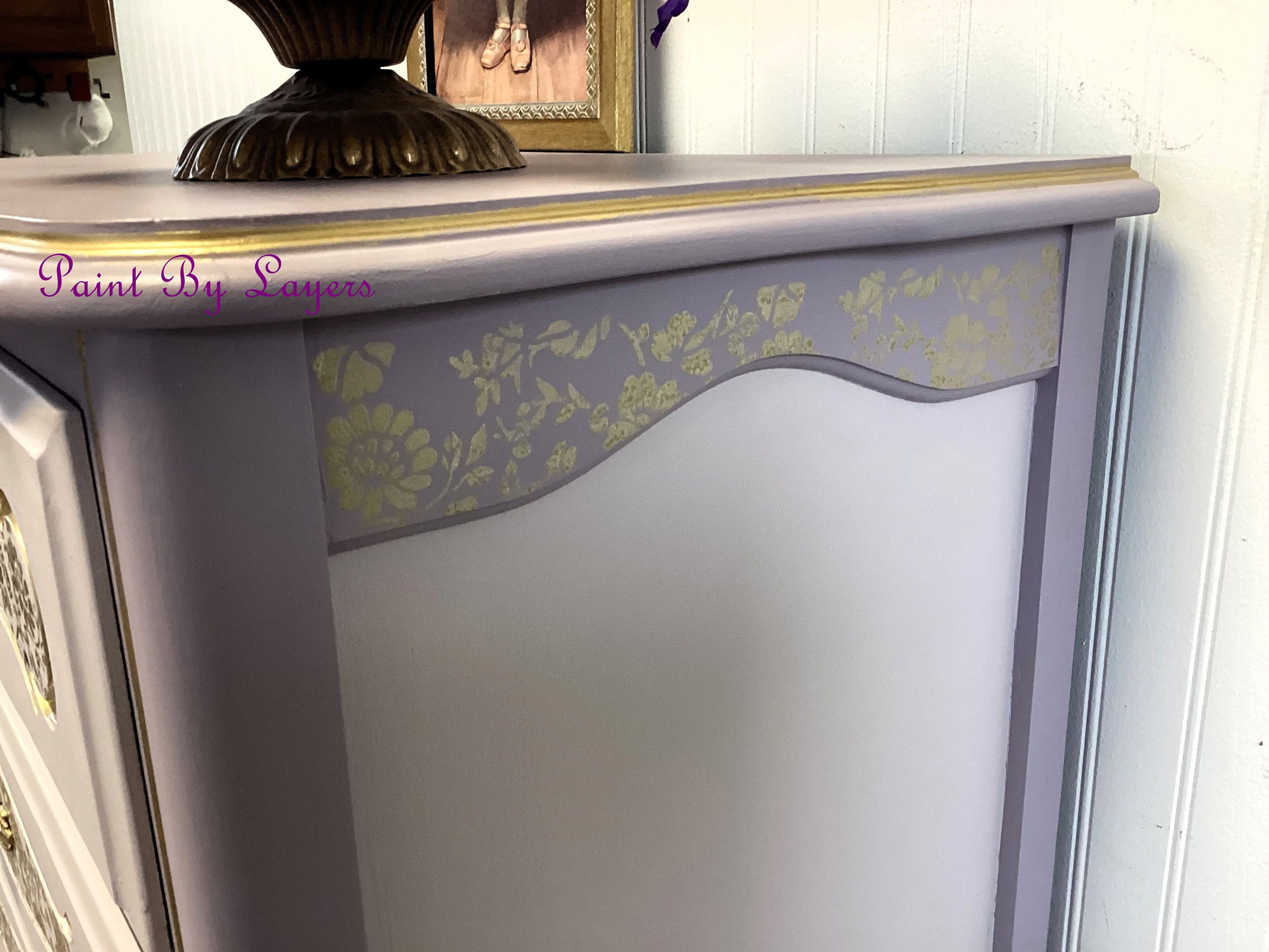 French Provincial Highboy Dresser/ Lavender and Gold Dresser/ Bedroom ...