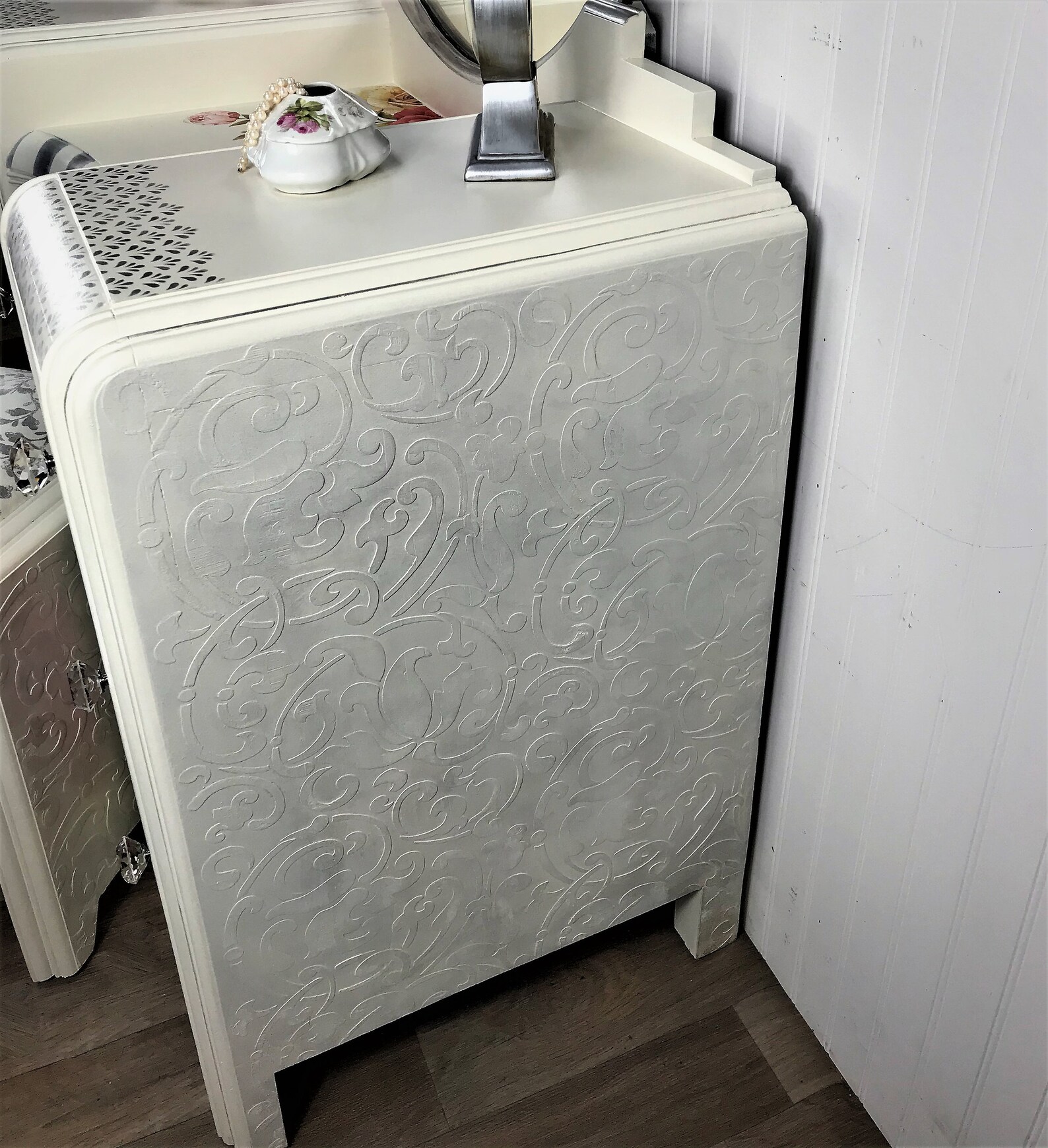 Vanity with round mirror vanity with stool. Makeup table | Etsy