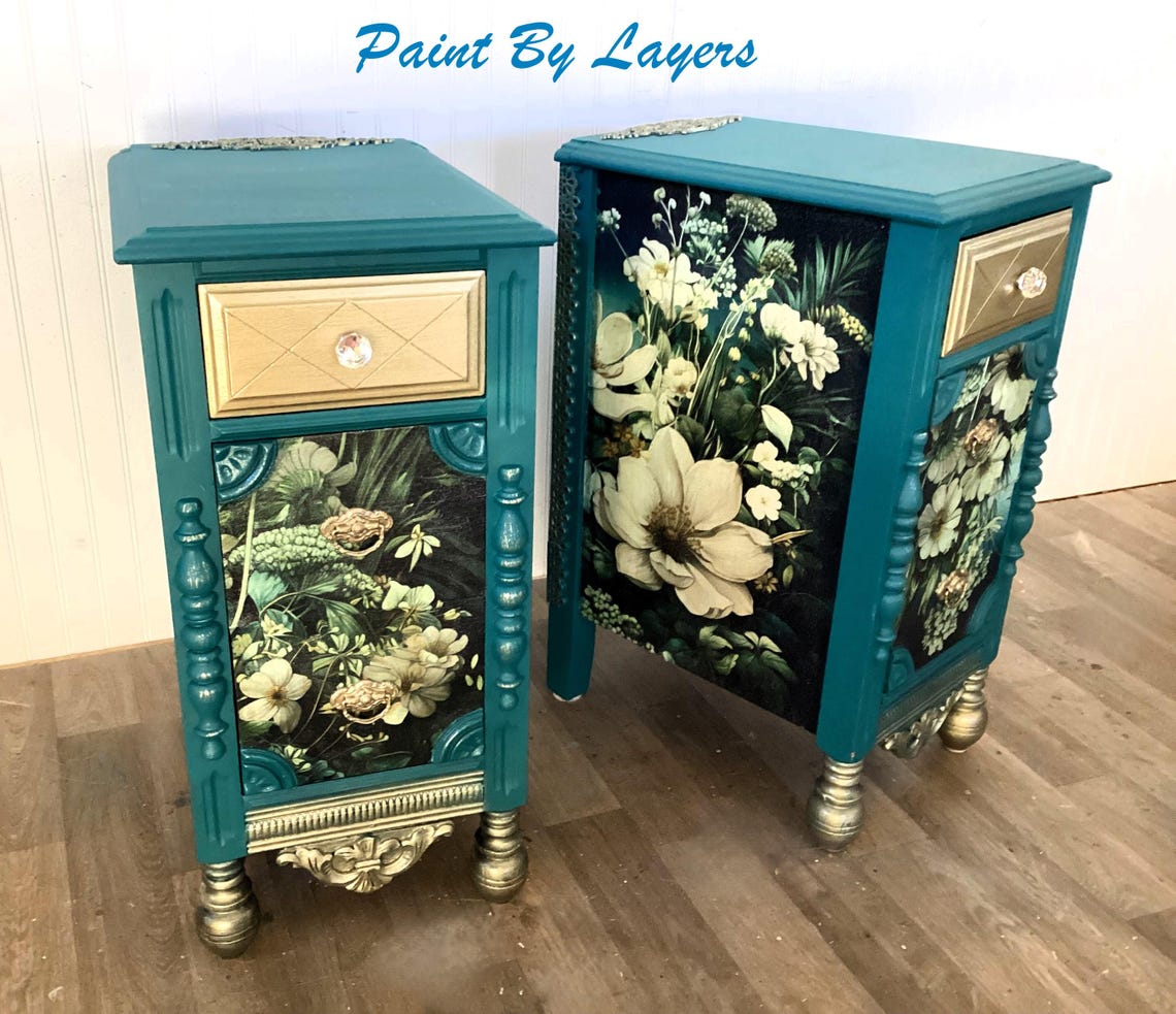 Matching Painted Vintage Nightstands/ 3-drawer Side Tables/bedroom ...