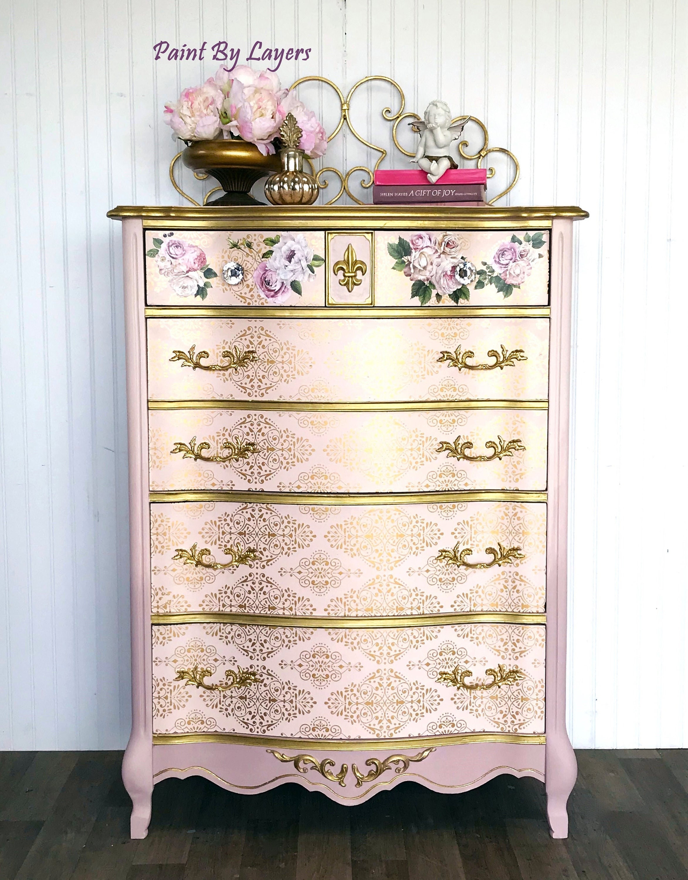 SOLD and Not Available Pink and Gold French Provincial Chest of Drawers ...