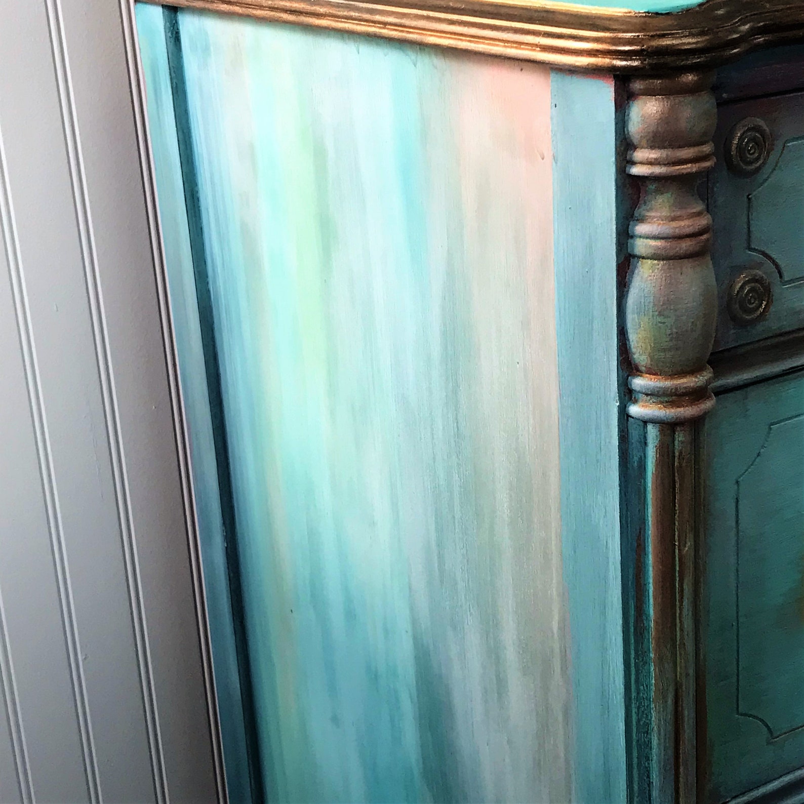 SOLD. Vintage Boho Painted Dresser With Mirror Beach House - Etsy