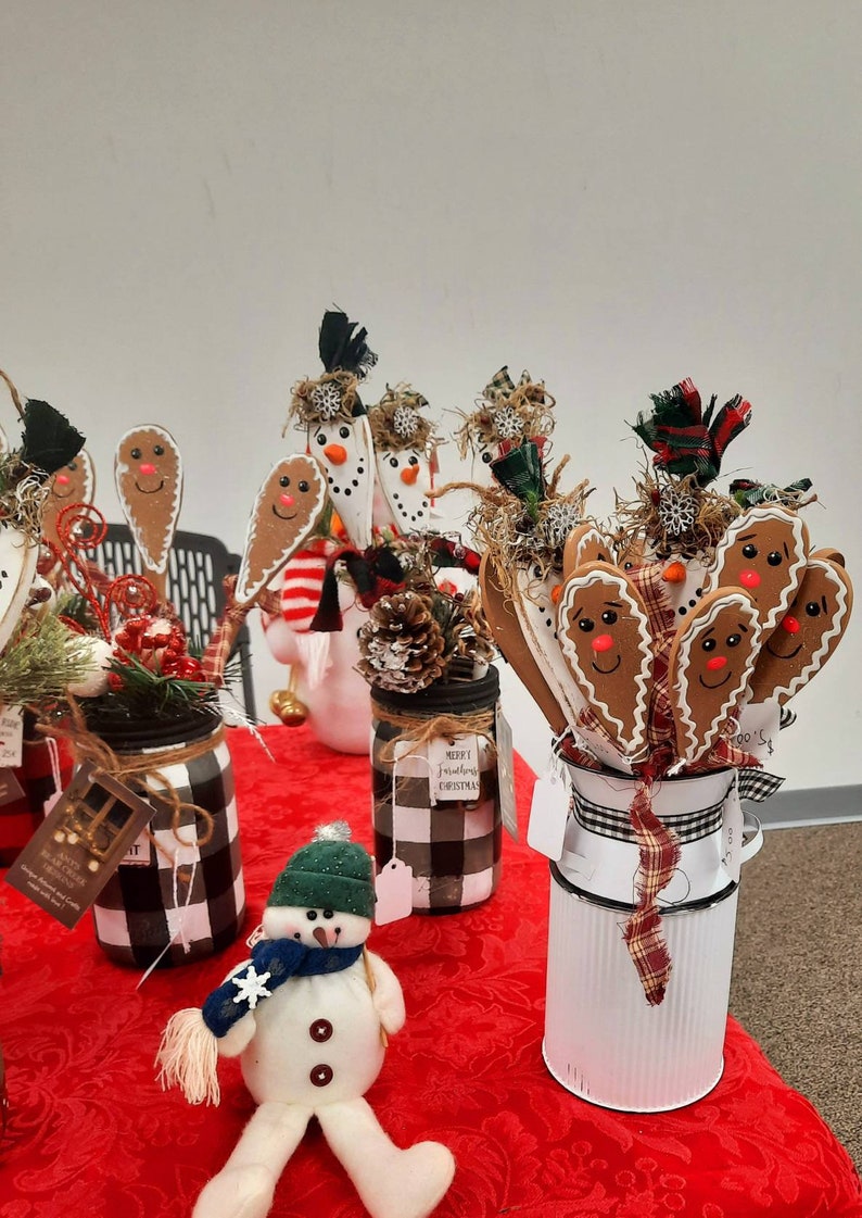 Primitive Handpainted Wooden Spoon Gingerbread Men Crock Fillers /pokes ...