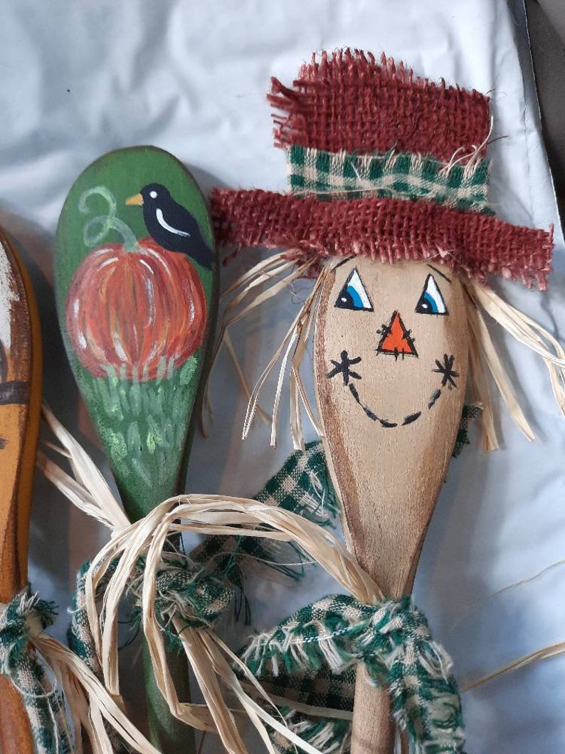 Primitive Rustic Autumn Fall Hand Painted Wooden Spoon Set of 4 -crock ...