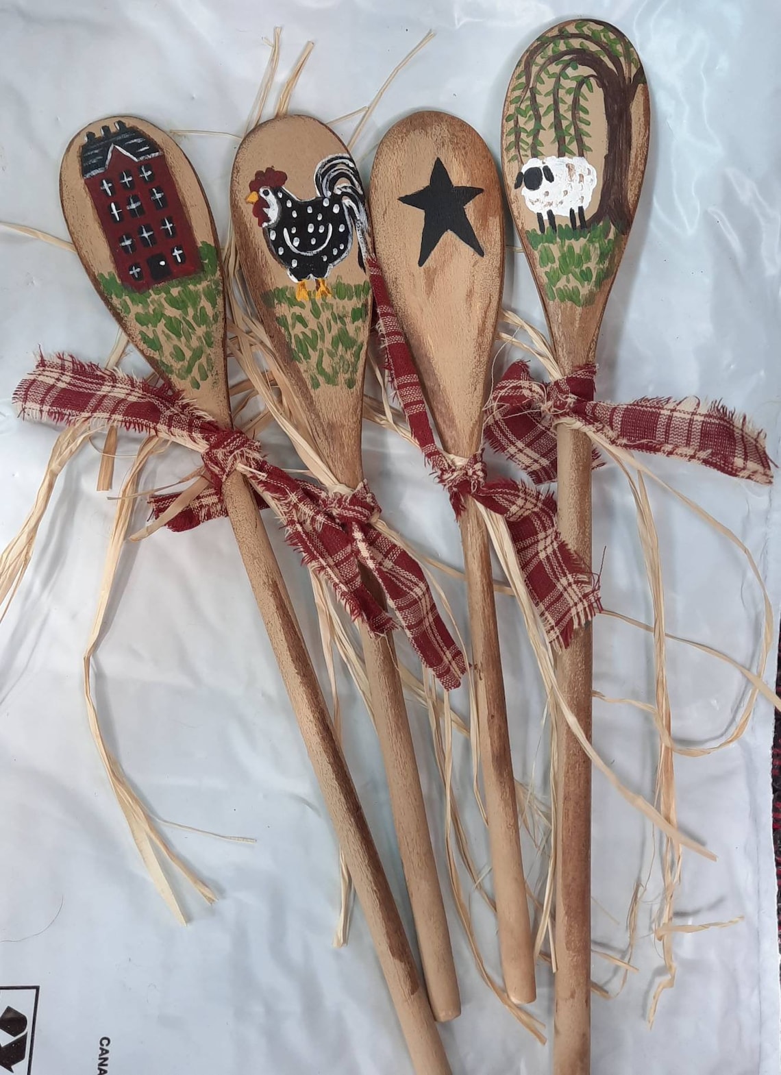 Primitive Farmhouse Rustic Distressed Crackled Hand Painted Wood Spoons ...