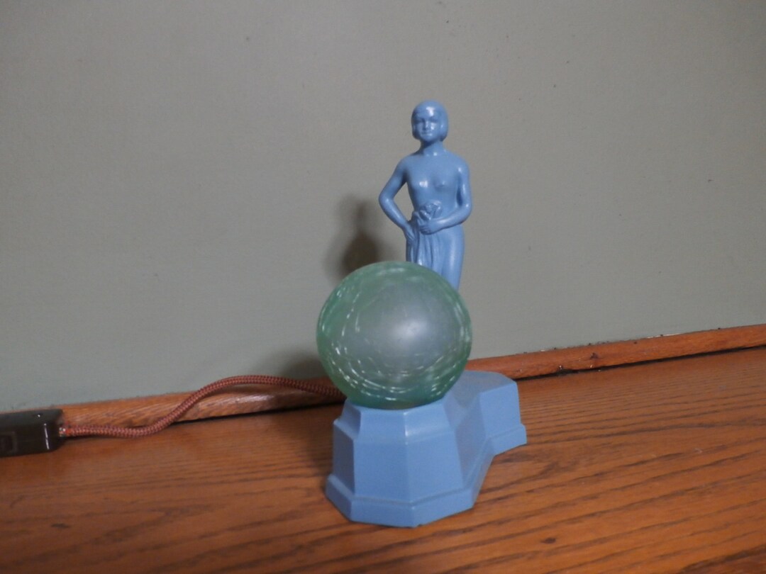 Beautiful Art Deco Clothed Female Lamp. Female Standing Behind a Green ...