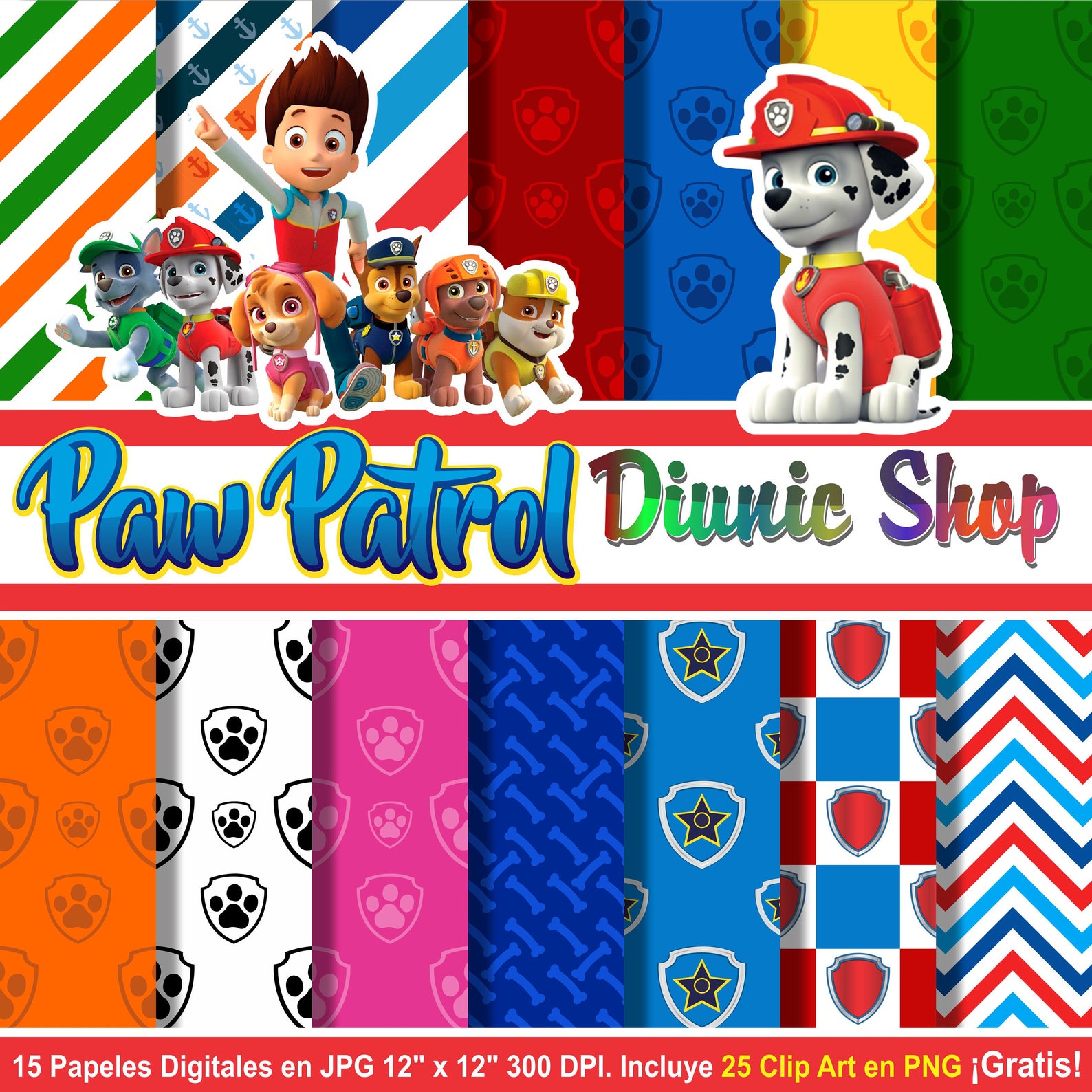 Paw Patrol Digital paper Extras Digital paper Clip Art | Etsy