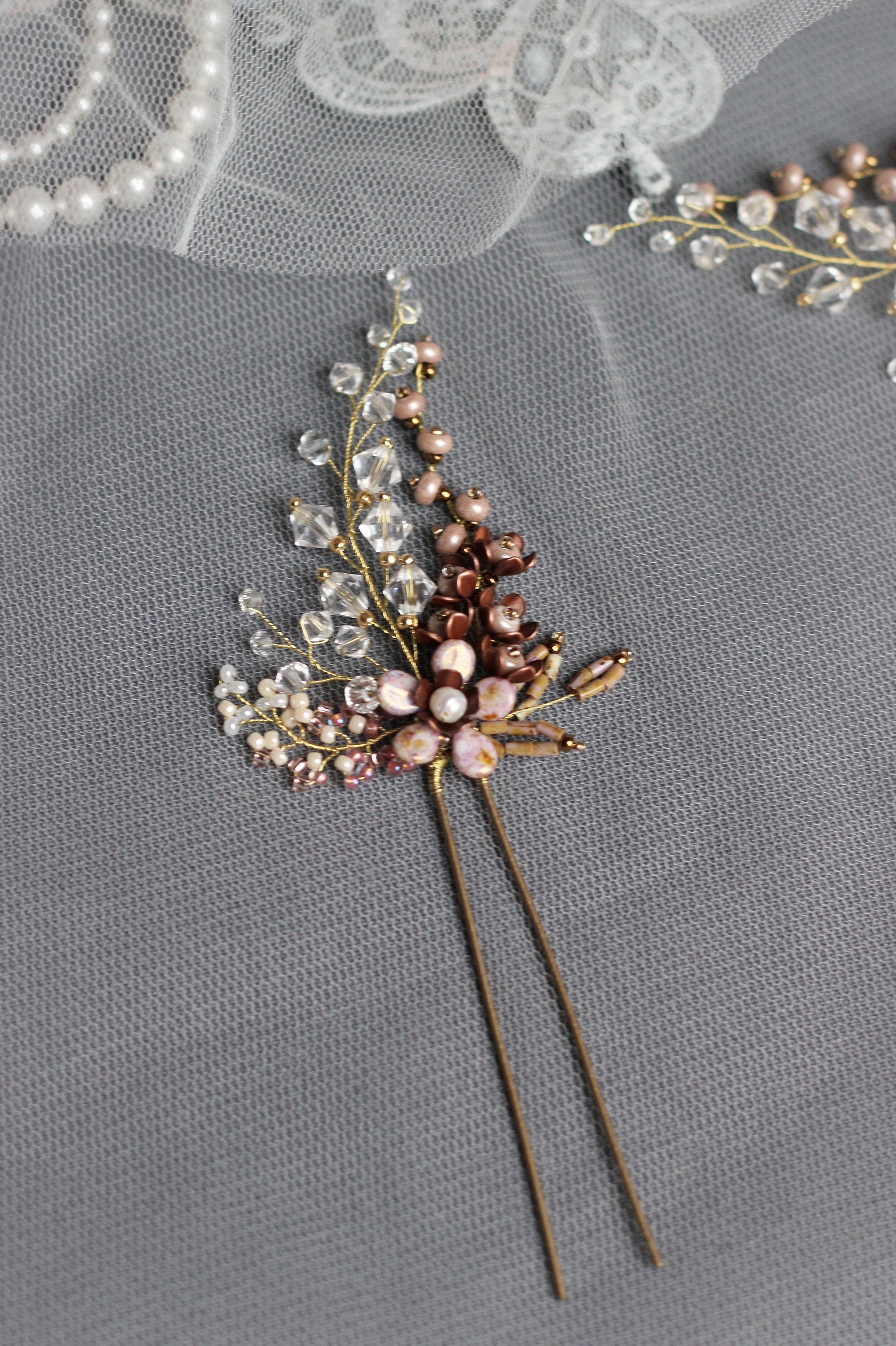 Pink Flower Hair Pin for Bride, Wedding Crystal Bobbie Pin, Bridesmaids ...