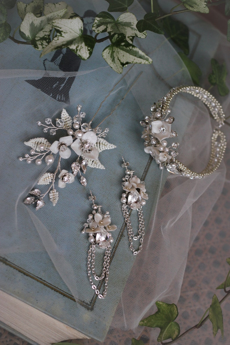 Silver gemstone bridal hair pin Wedding flower rhinestone | Etsy