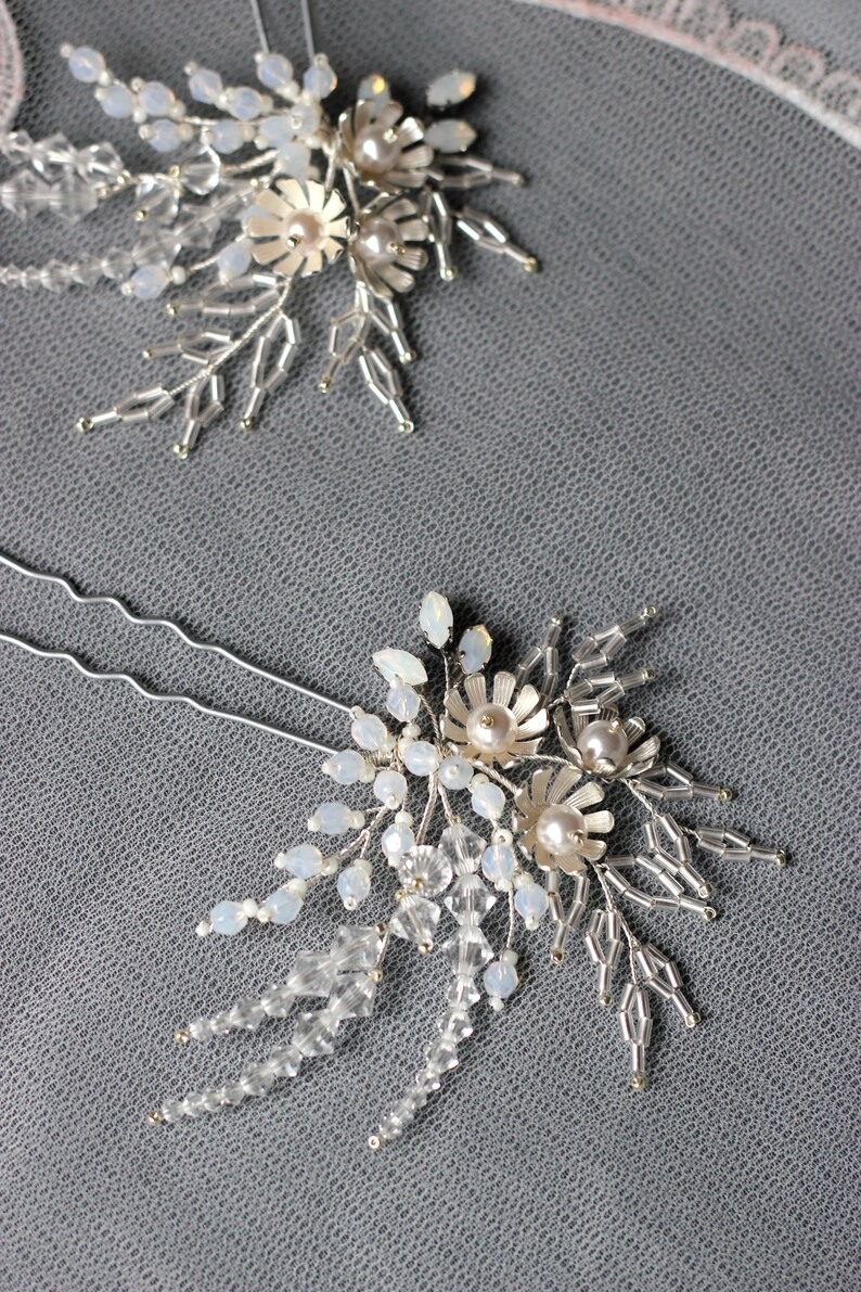 One Silver Color Crystal Wedding Hair Pin, Bridal Swarovski Pearl Hair ...