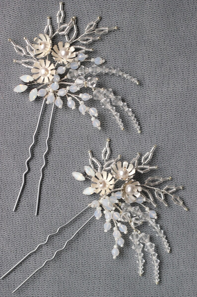 One Silver Color Crystal Wedding Hair Pin, Bridal Swarovski Pearl Hair ...