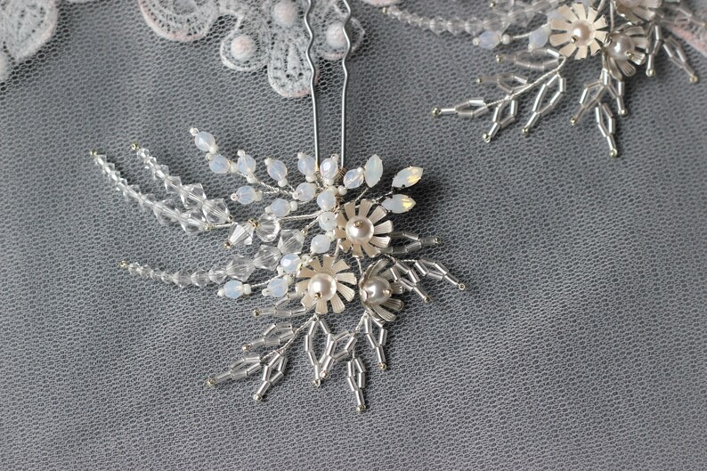 One Silver Color Crystal Wedding Hair Pin, Bridal Swarovski Pearl Hair ...