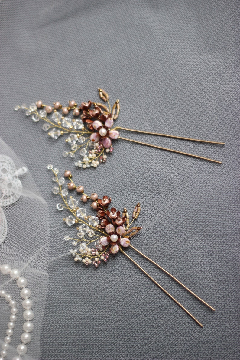 Pink Flower Hair Pin for Bride, Wedding Crystal Bobbie Pin, Bridesmaids ...
