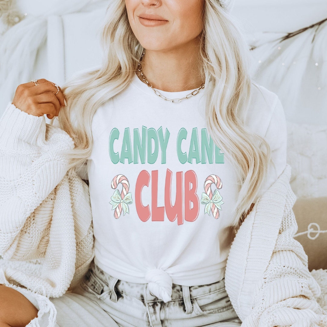 Womens candy Cane Club Retro Christmas Holiday T-shirt - Etsy