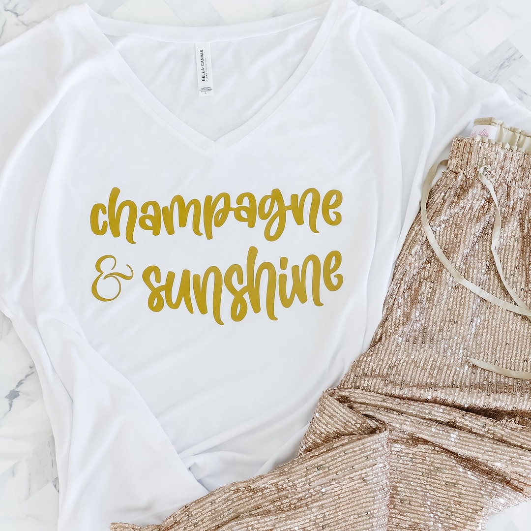 Champagne & Sunshine V-neck T-shirt: Women's Gold Graphic Tee - Etsy