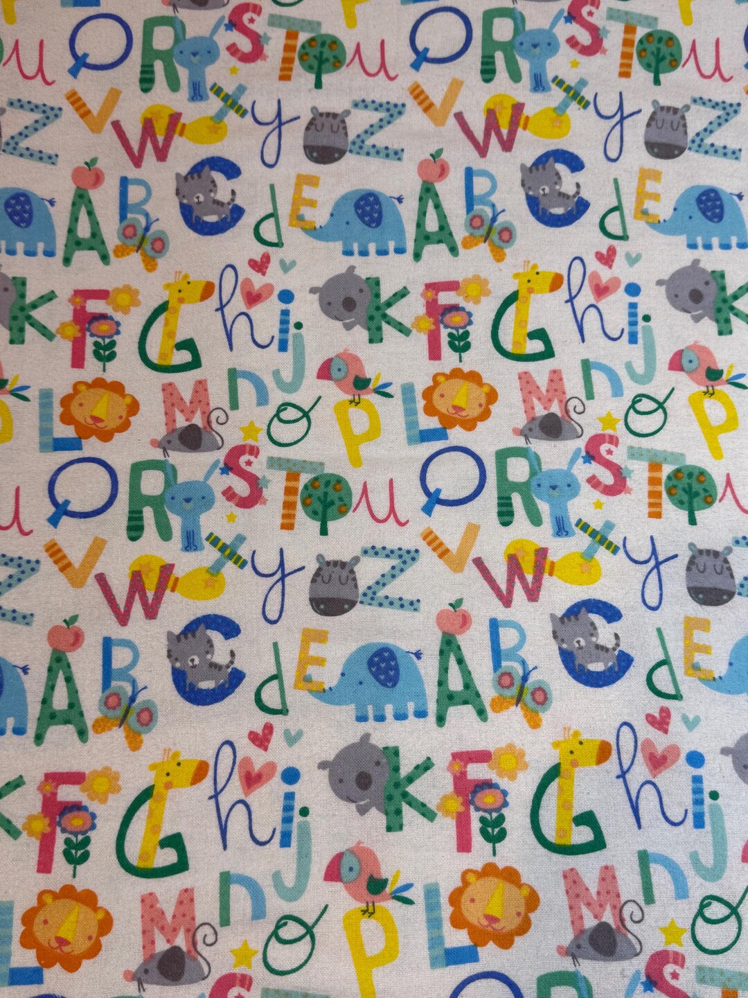 Animal Alphabet Flannel Fabric - Primary Colors, 100% Cotton by AE ...