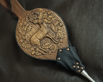 Carved Wooden Fireplace Bellows Solid Oak Wood and Genuine Leather ...
