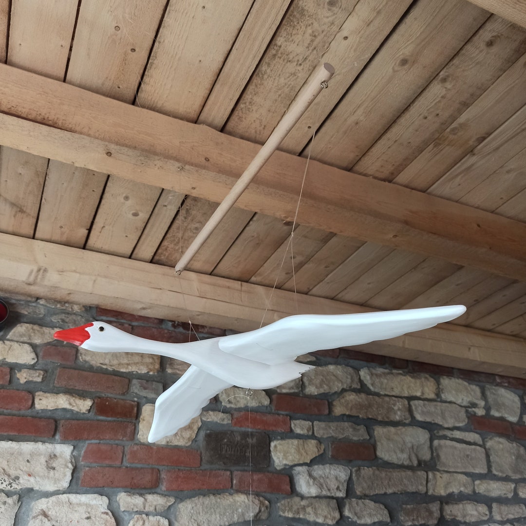 Handmade Wooden Flying Bird Mobile Wood Flying Goose Kids Room Decor ...