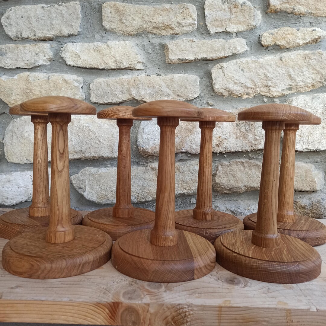 Wooden Oak Helmet Stands - Wooden Helmet Holders - Pickelhaube Stands ...