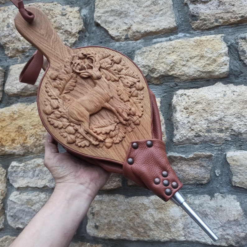 Solid Oak Wood Bellows With a Leather Band Hand Crafted Bellows Carved ...
