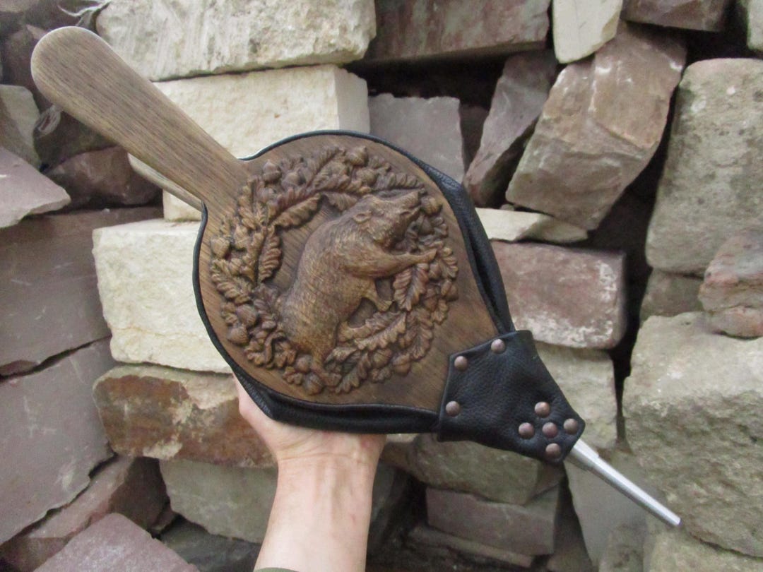Solid Oak Wood Fireplace Bellows With Leather Band - Wood and Leather ...
