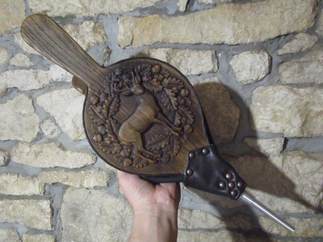 Large Fireplace Bellows - Solid Oak Wood and Leather Bellows - Hand ...