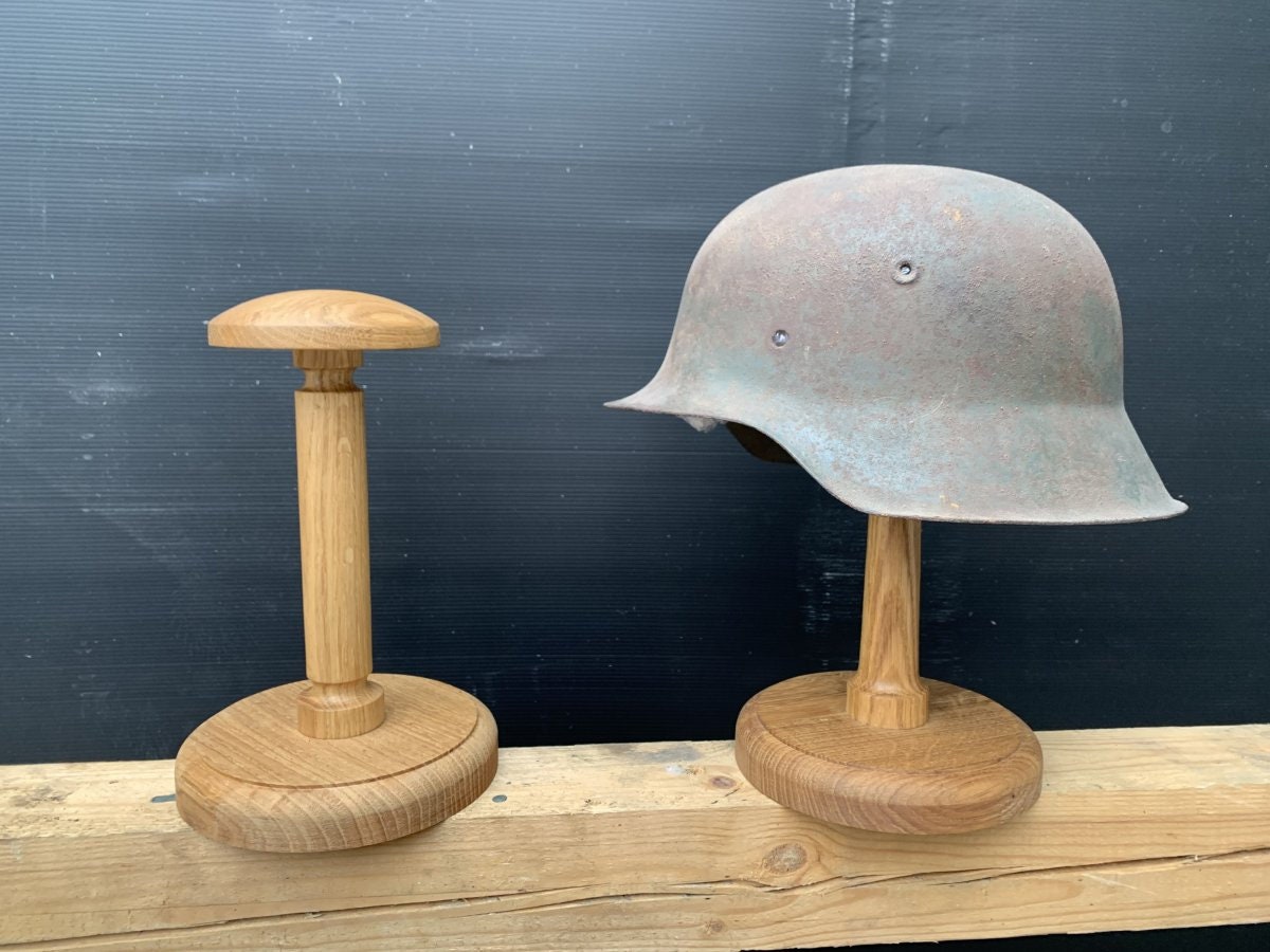 Wooden oak Helmet Stand Wooden Helmet Holder Pickelhaube Stand Wooden ...