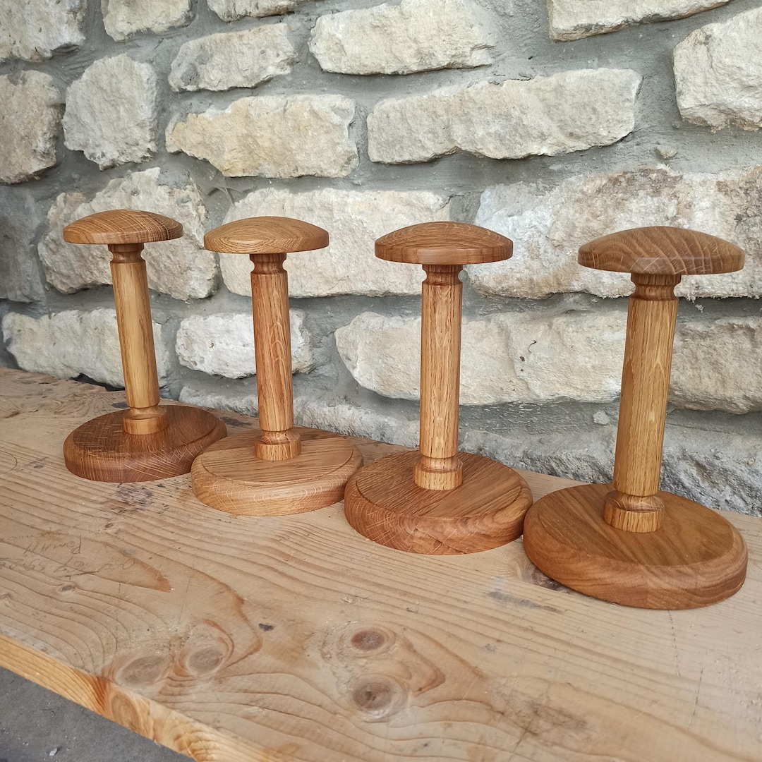 Wooden Oak Helmet Stands - Wooden Helmet Holders - Pickelhaube Stands ...