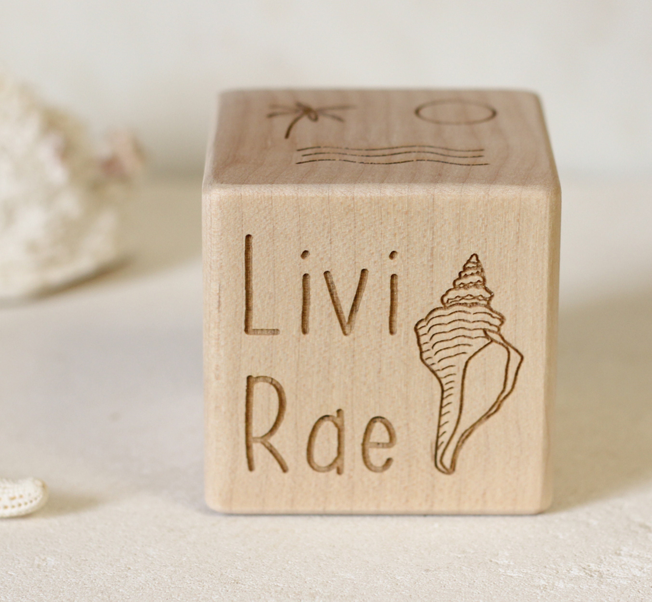 Seashell Beach Baby Gift, Personalized Baby Block, Sea Love, Beach Baby ...