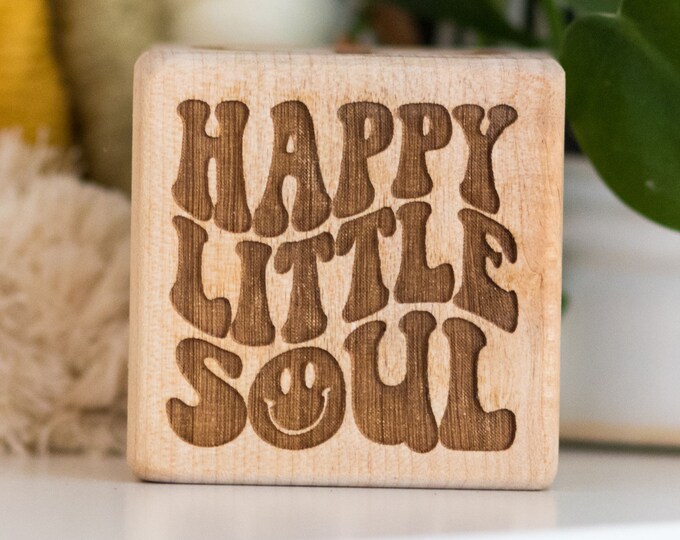 Happy Little Soul Nursery, Wood Baby Block, Newborn Baby Gift, Peace ...