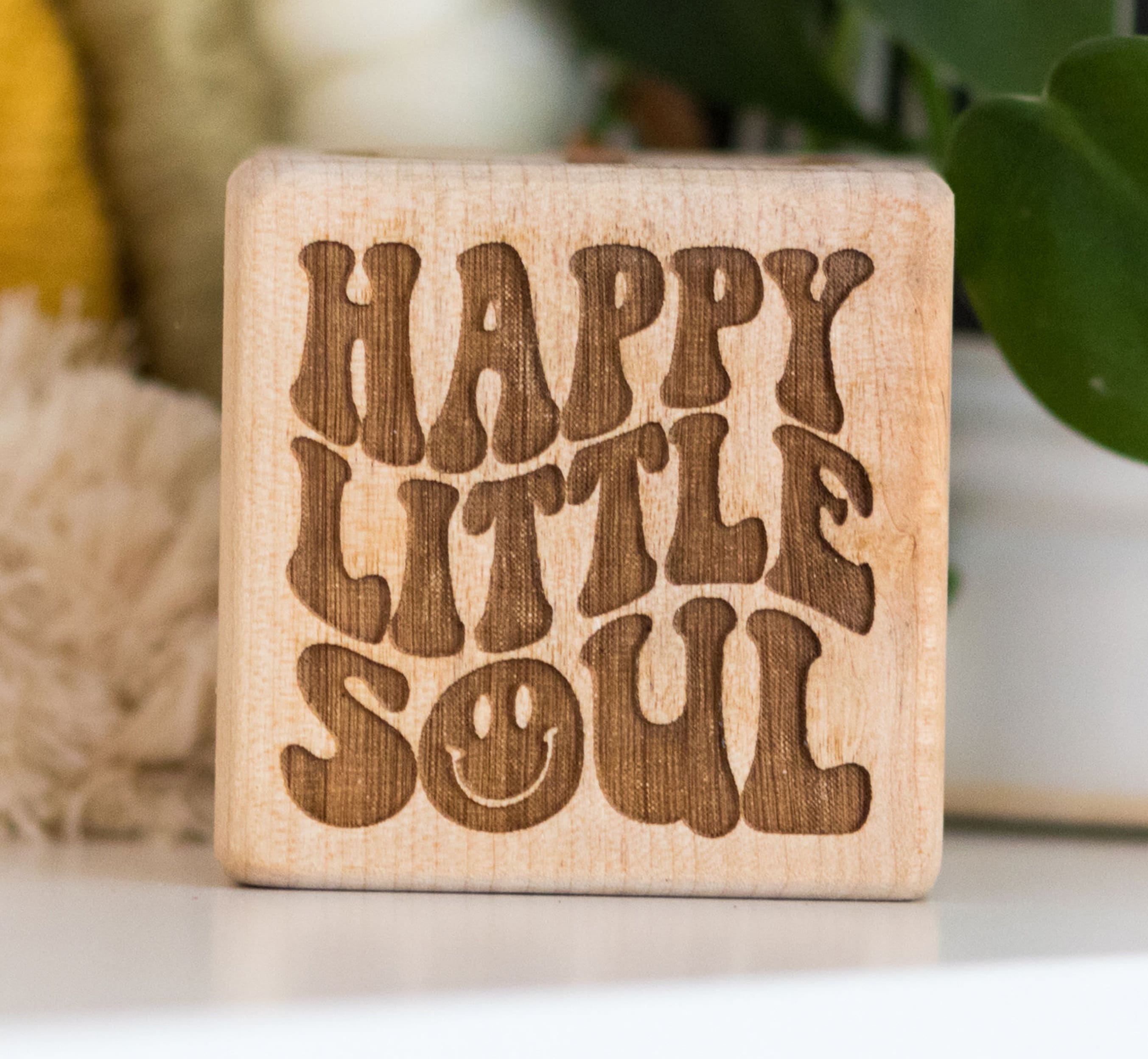 Happy Little Soul Nursery, Wood Baby Block, Newborn Baby Gift, Peace ...