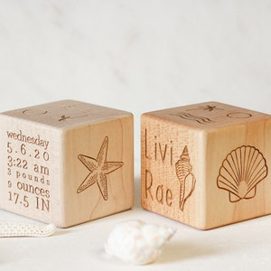 Seashell Beach Baby Gift, Personalized Baby Block, Sea Love, Beach Baby ...