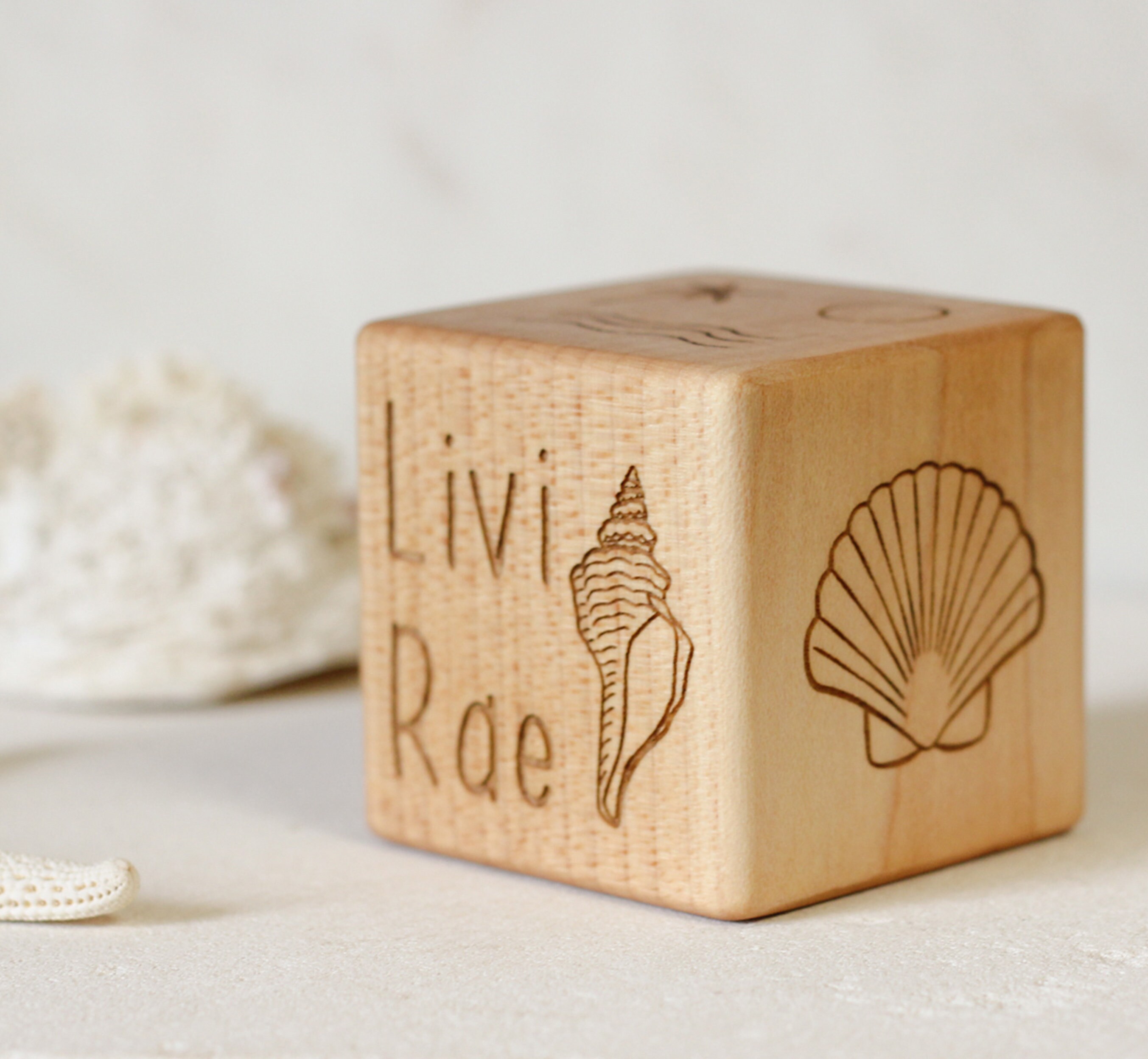 Seashell Beach Baby Gift, Personalized Baby Block, Sea Love, Beach Baby ...