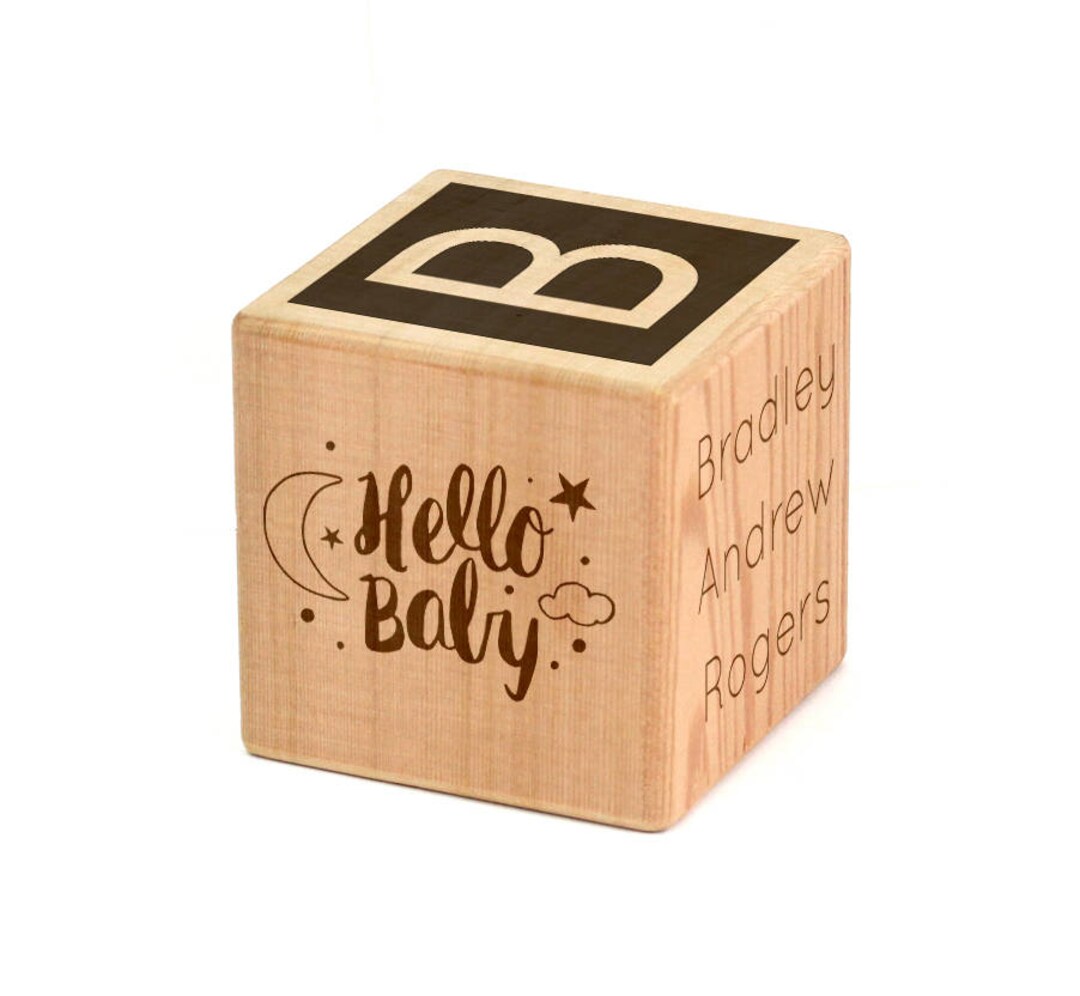 New Parents Gift Personalized Engraved Wooden Block New Baby Gift Boy ...
