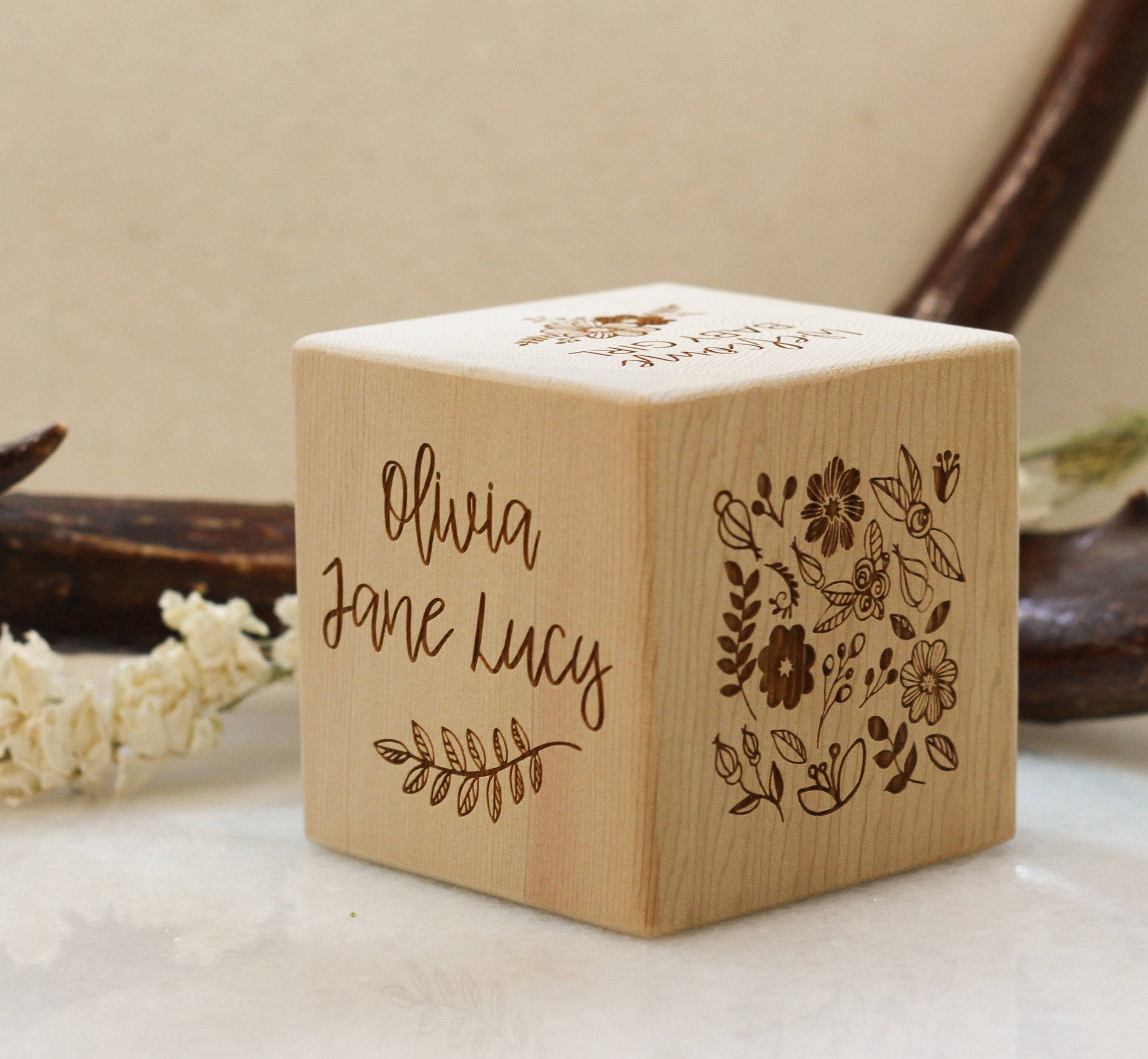 Beautiful Floral Wood Block Design Spring Baby Flower Child Decor New ...