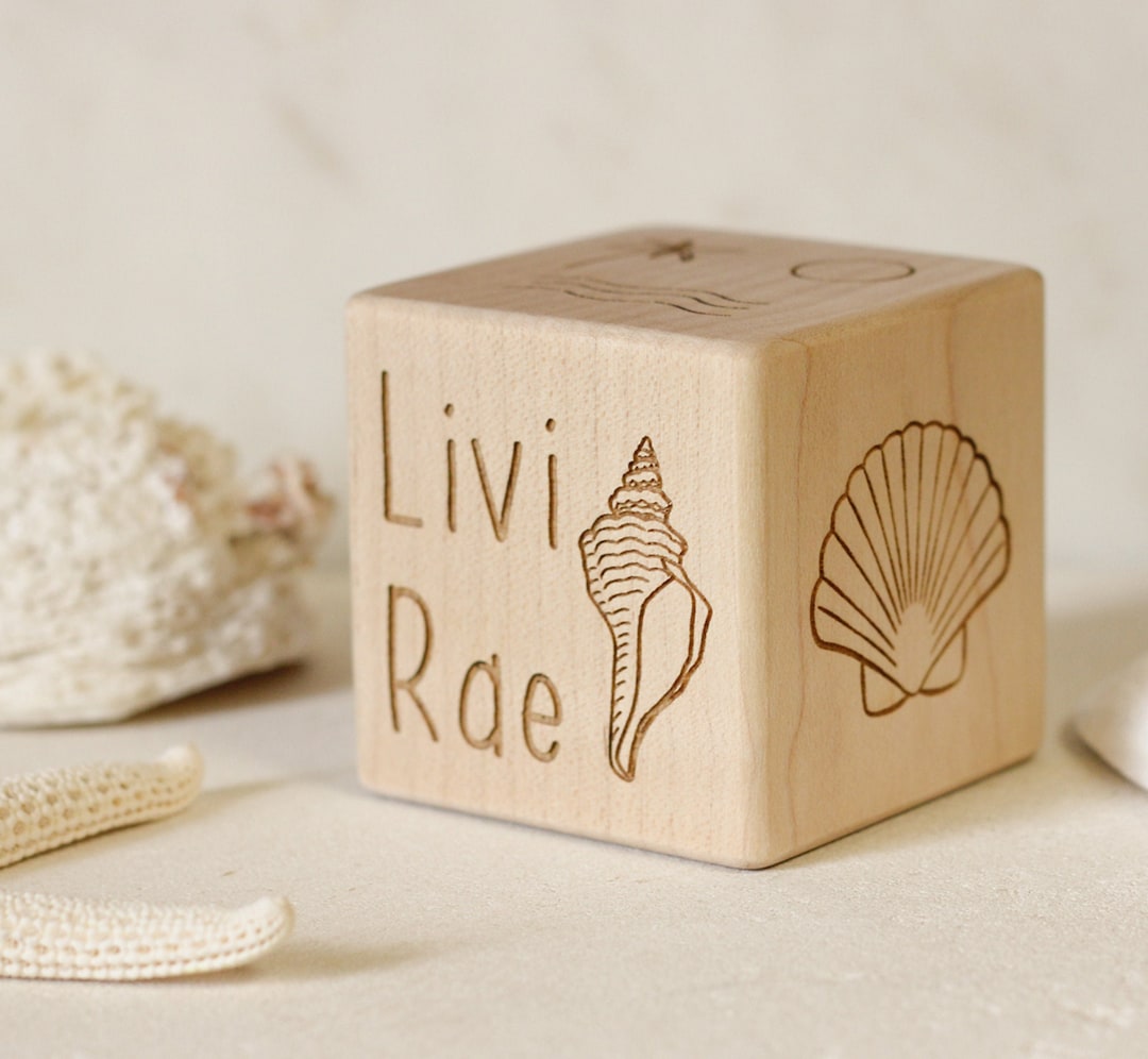 Seashell Beach Baby Gift, Personalized Baby Block, Sea Love, Beach Baby ...