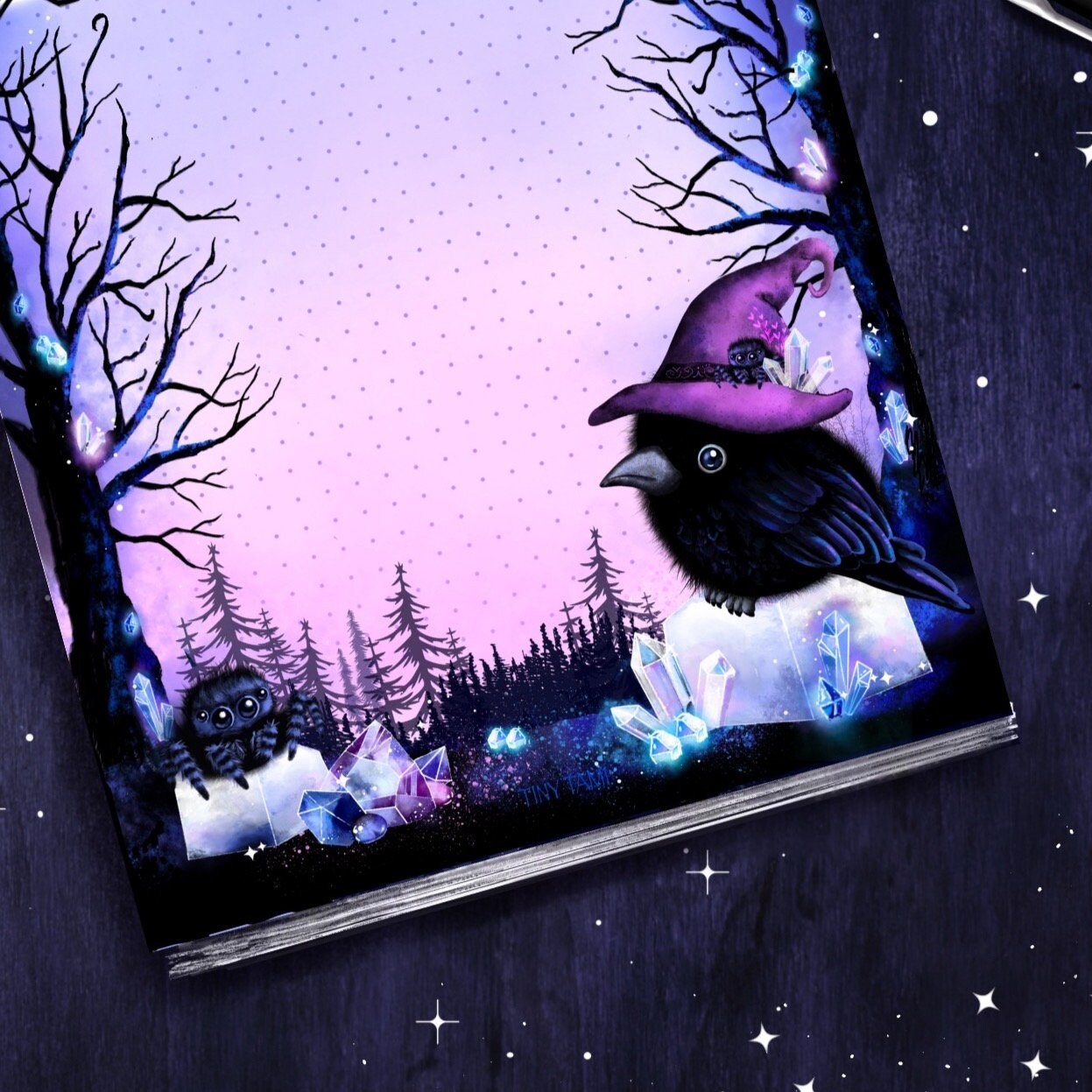 Crow and Spiders Gothic Notepad, Fairytale Forest, Crystals, A5, Dot ...