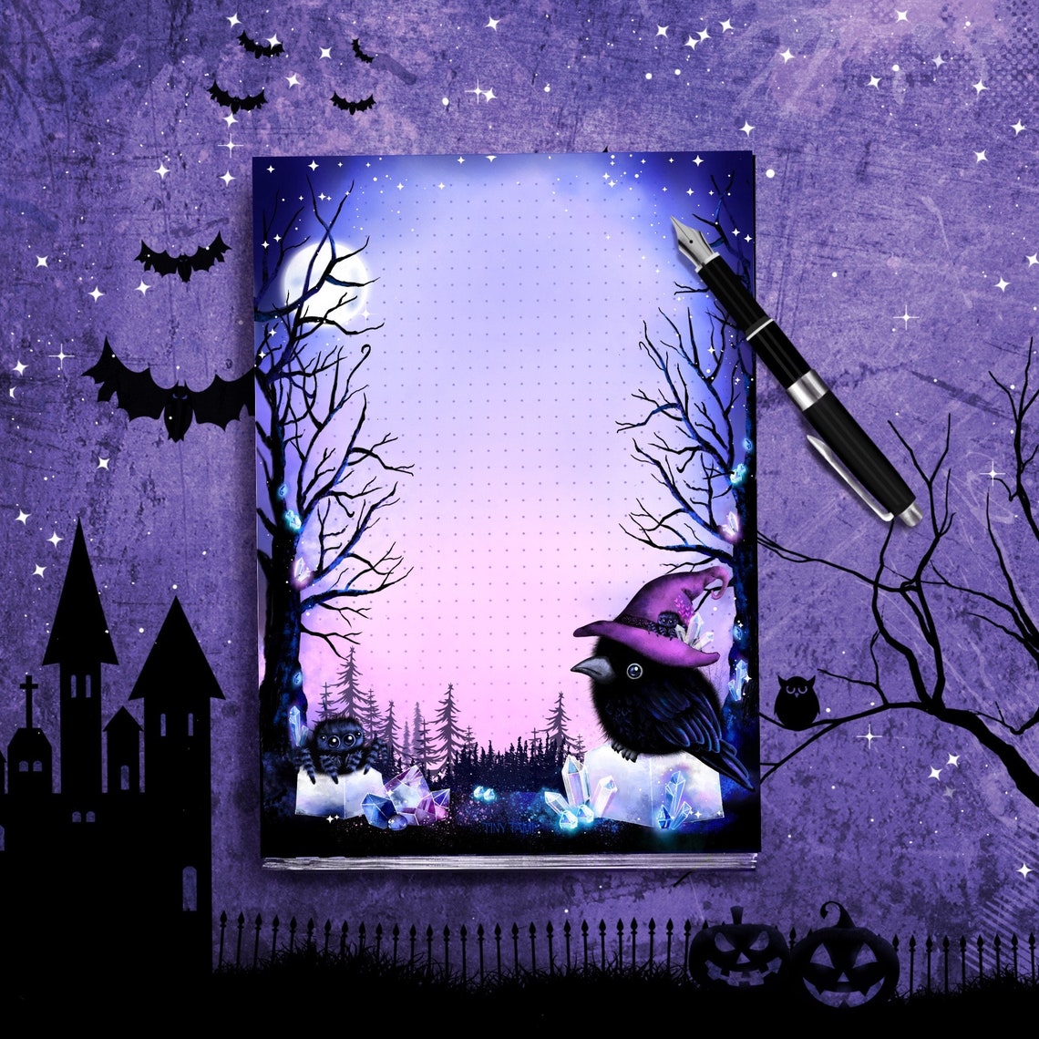 Crow and Spiders Gothic Notepad, Fairytale Forest, Crystals, A5, Dot ...