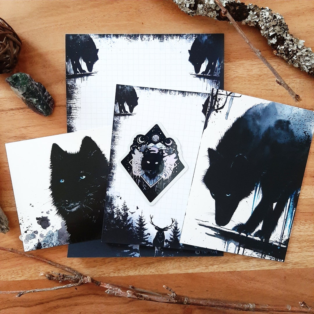 Wolves Notepad Set Postcards and Holostickers Wolf - Etsy