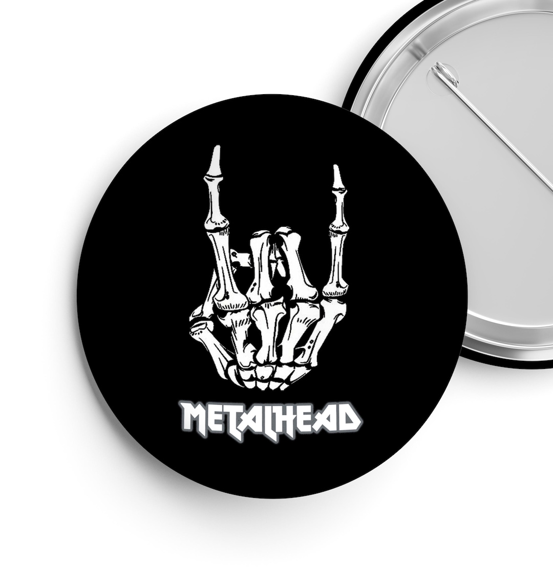 Glow in the Dark Metalhead Button for Metalfans, Skeleton Hand, Heavy ...