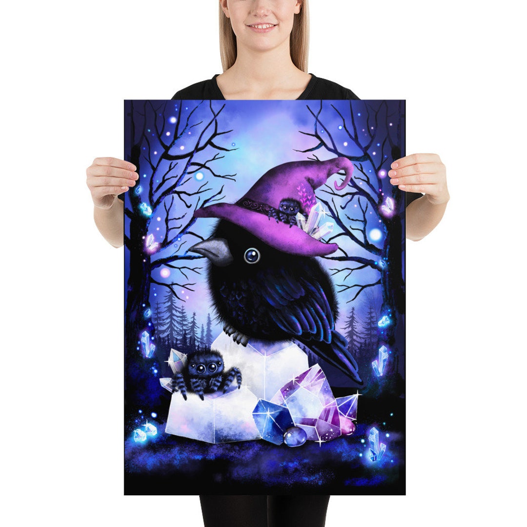 Crystal Crow Poster, A4, A3, 50 x 70, 60 x 90, Gothic Kristalle, Krähe ...