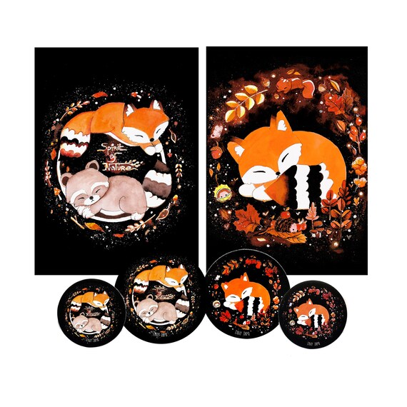 Fuchs Postkarten Set Sticker und Buttons Füchse Aufkleber | Etsy