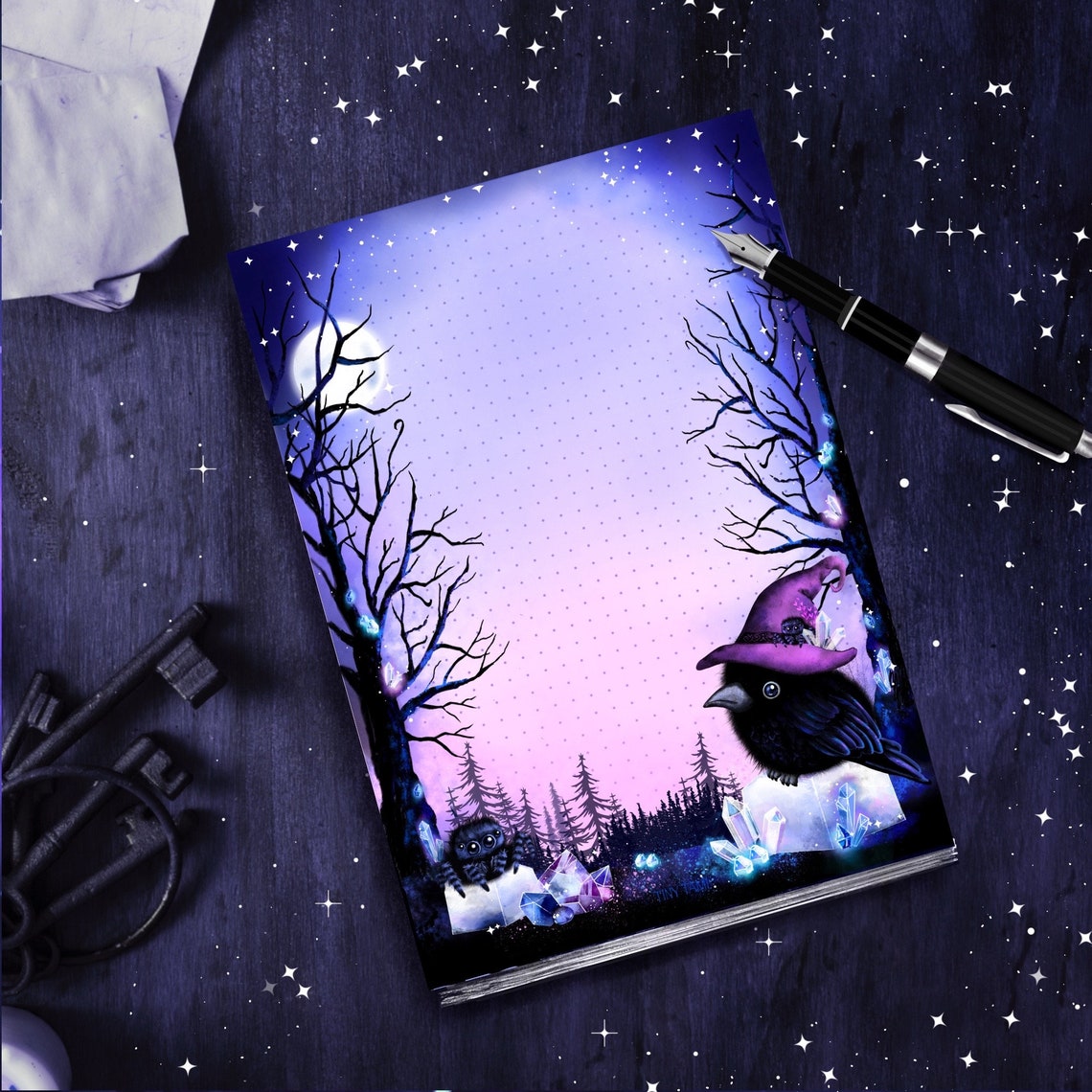 Crow and Spiders Gothic Notepad, Fairytale Forest, Crystals, A5, Dot ...