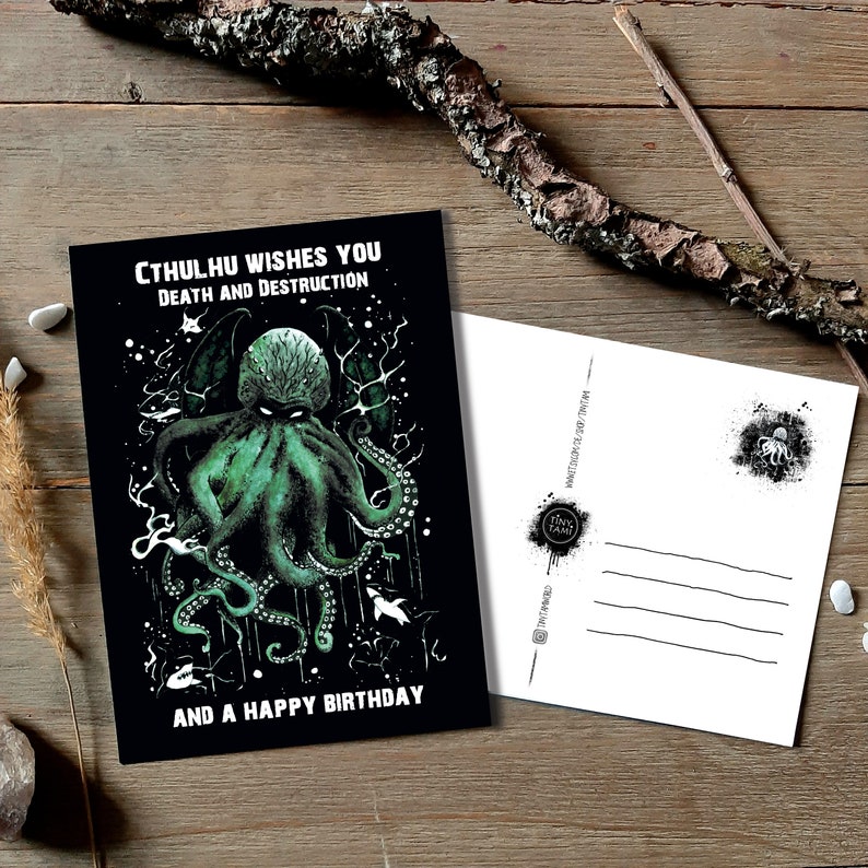 Cthulhu Birthday Card Postcard Octopus H.P. Lovecraft - Etsy